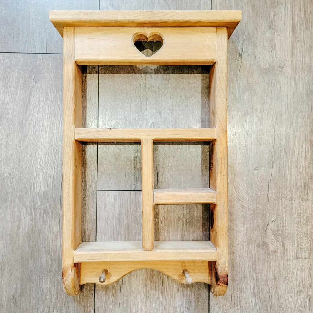 Vtg Wood Wall Display Shelf With Heart Shaped Cutout, Solid Wood, Knick ...