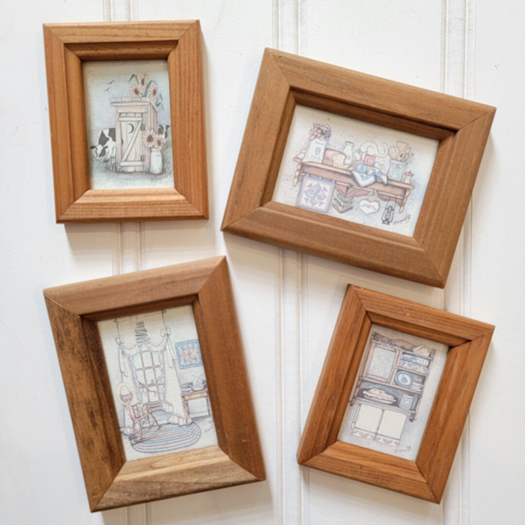 Set of 4 Mini Cottagecore Prints, Wood Frames, Country Home Decor - Etsy