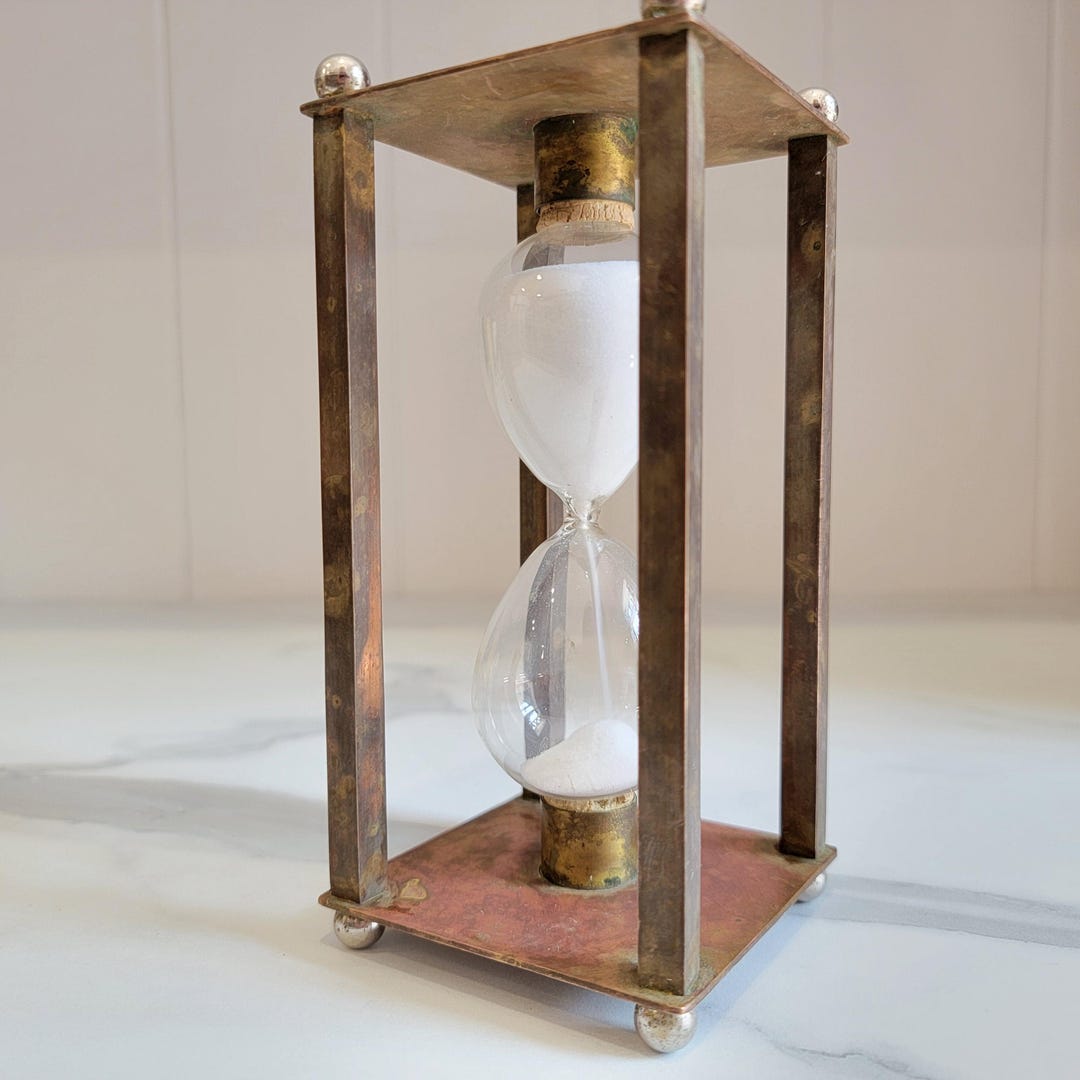 Vintage Brass Hourglass, Patina Brass, Aged Brass, White Sand Hourglass ...