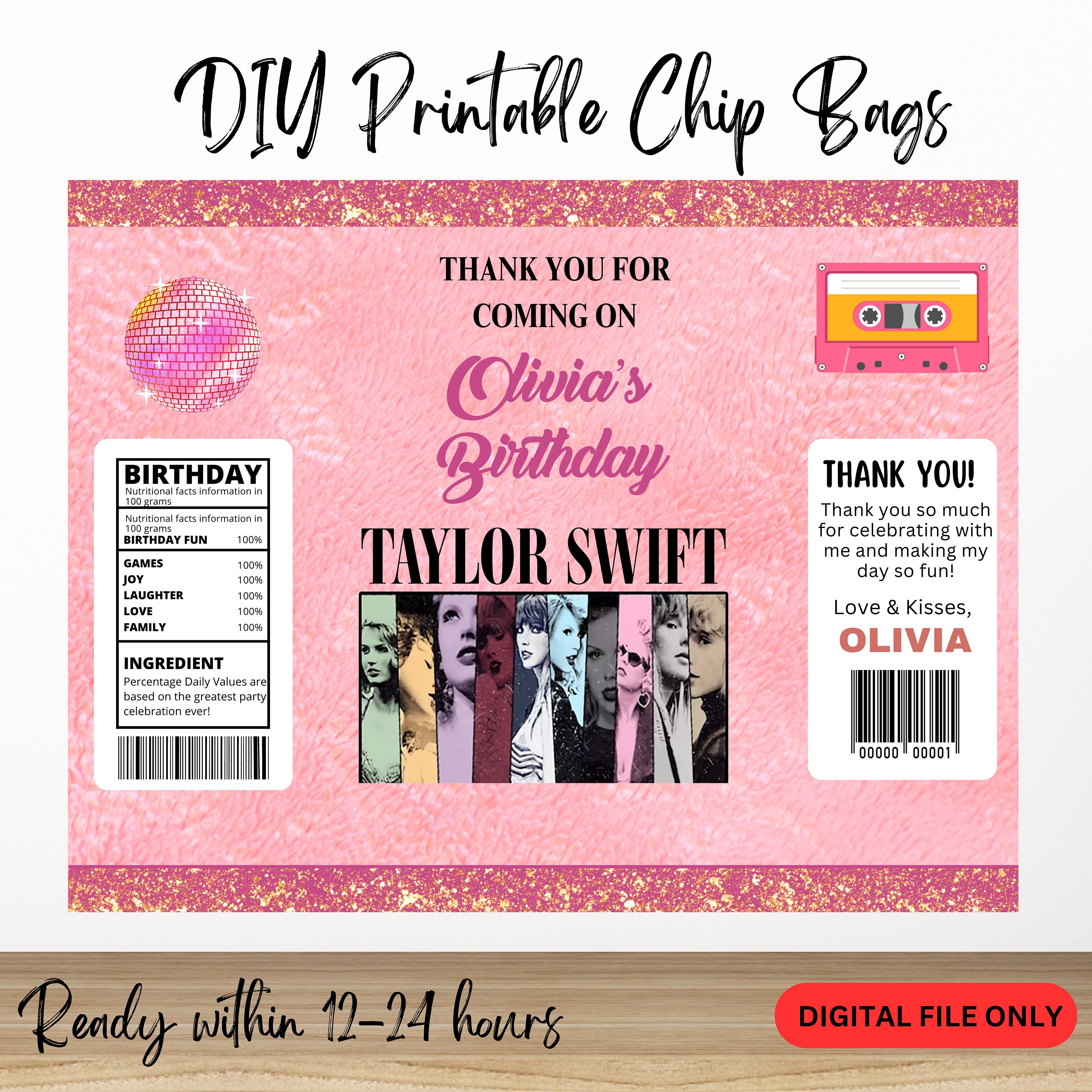 Taylor Swift Chip Bags, Labels for Birthday Party Printable DIGITAL ...