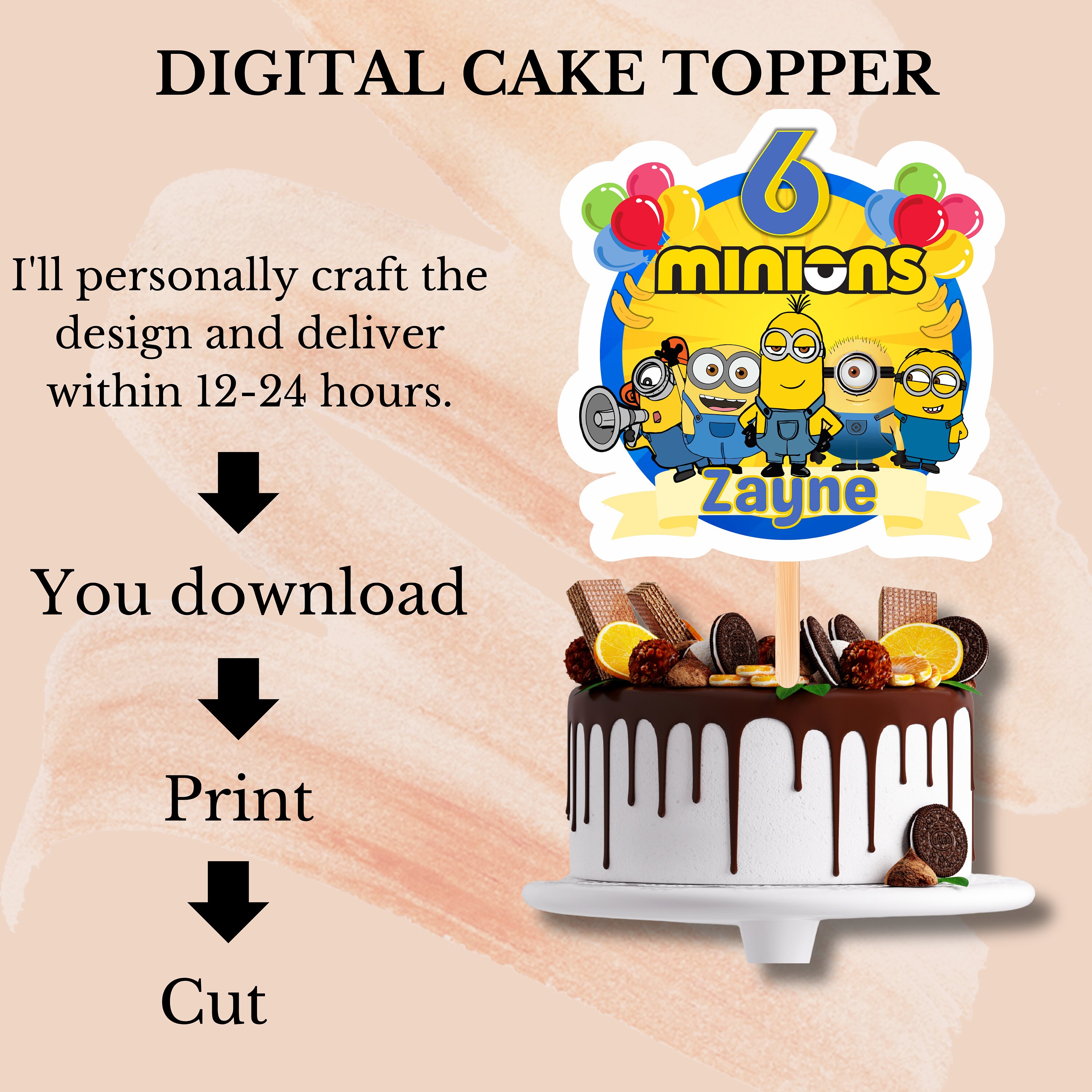 Minion Printable Cake Topper, Minion Digital Cake Topper, Personalized ...