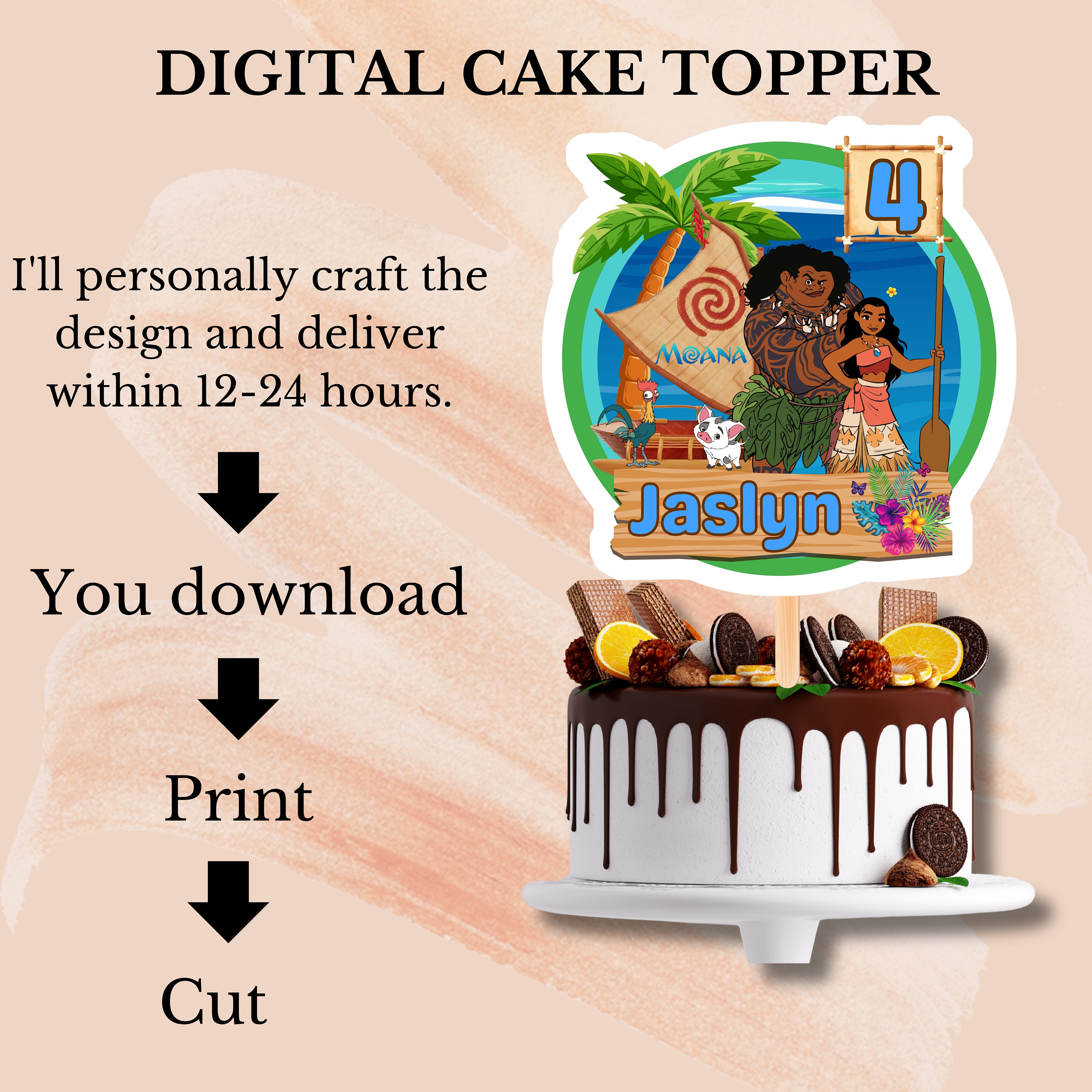 Moana Printable Cake Topper, Moana Digital Cake Topper, Moana ...