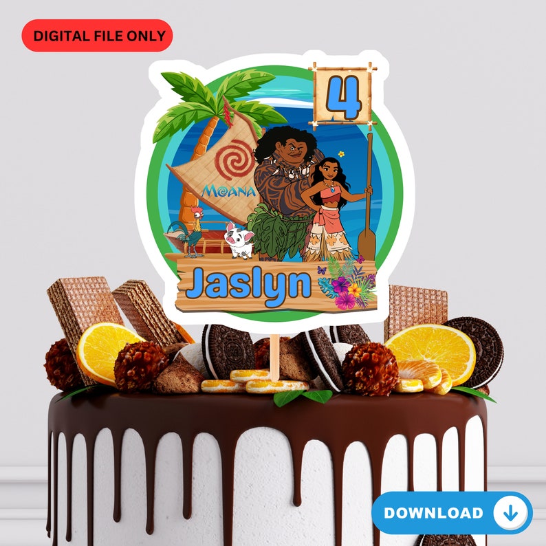 Moana Printable Cake Topper, Moana Digital Cake Topper, Moana ...