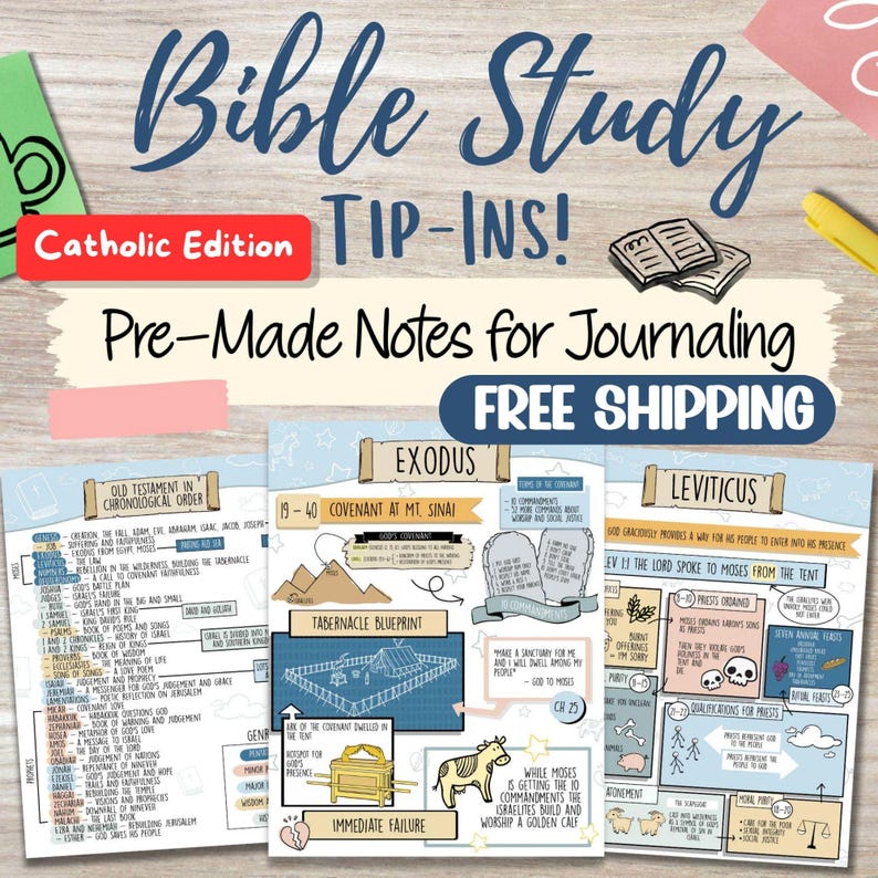 Cute Catholic Bible Journaling Notes Guide | Scripture Study Sheets ...
