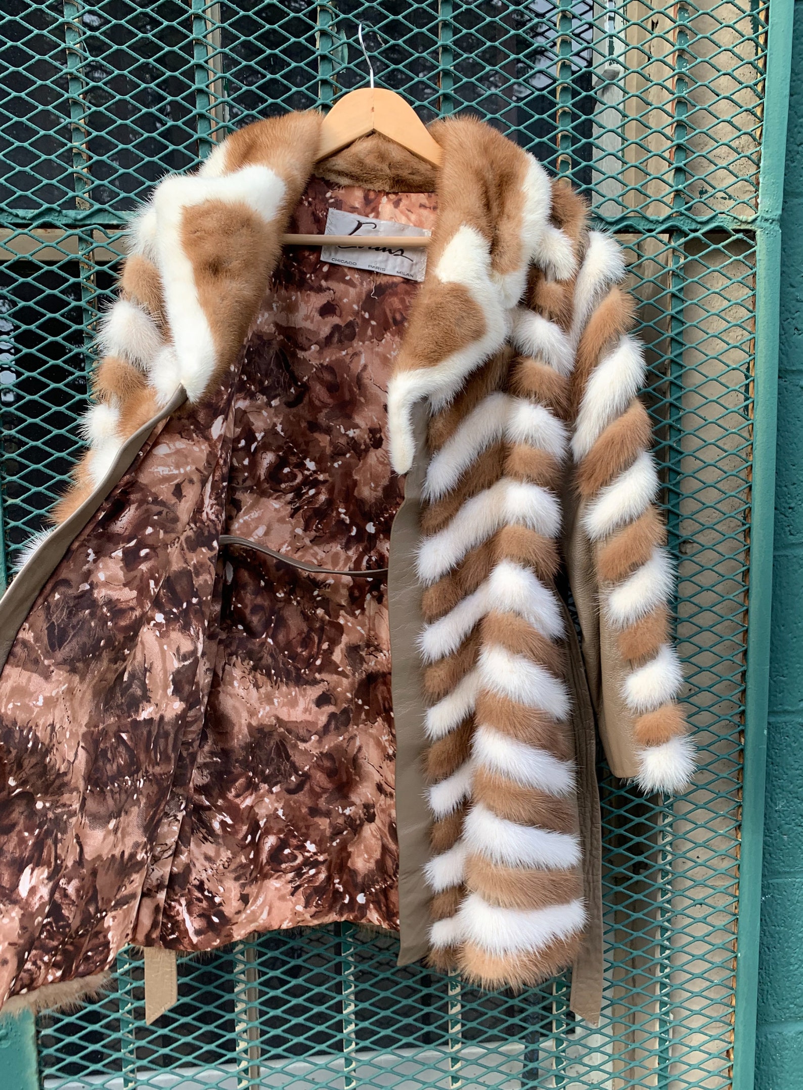 70s 80s Chevron Mink Fur & Leather Belted Coat - Etsy