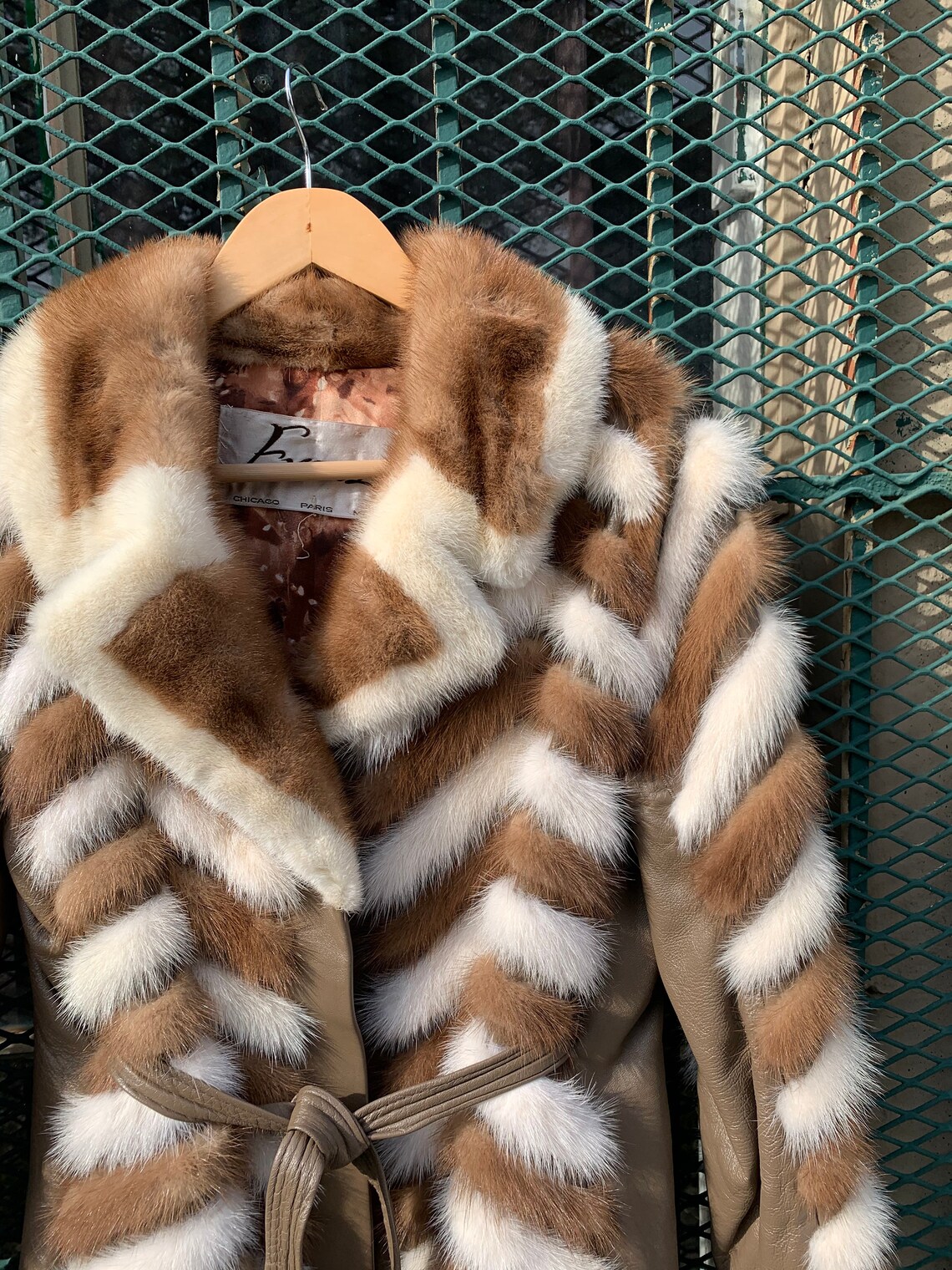 70s 80s Chevron Mink Fur & Leather Belted Coat - Etsy