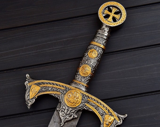 Handmade Templar Knight Sword Sacred Damascus Holy Long Sword Ornate ...