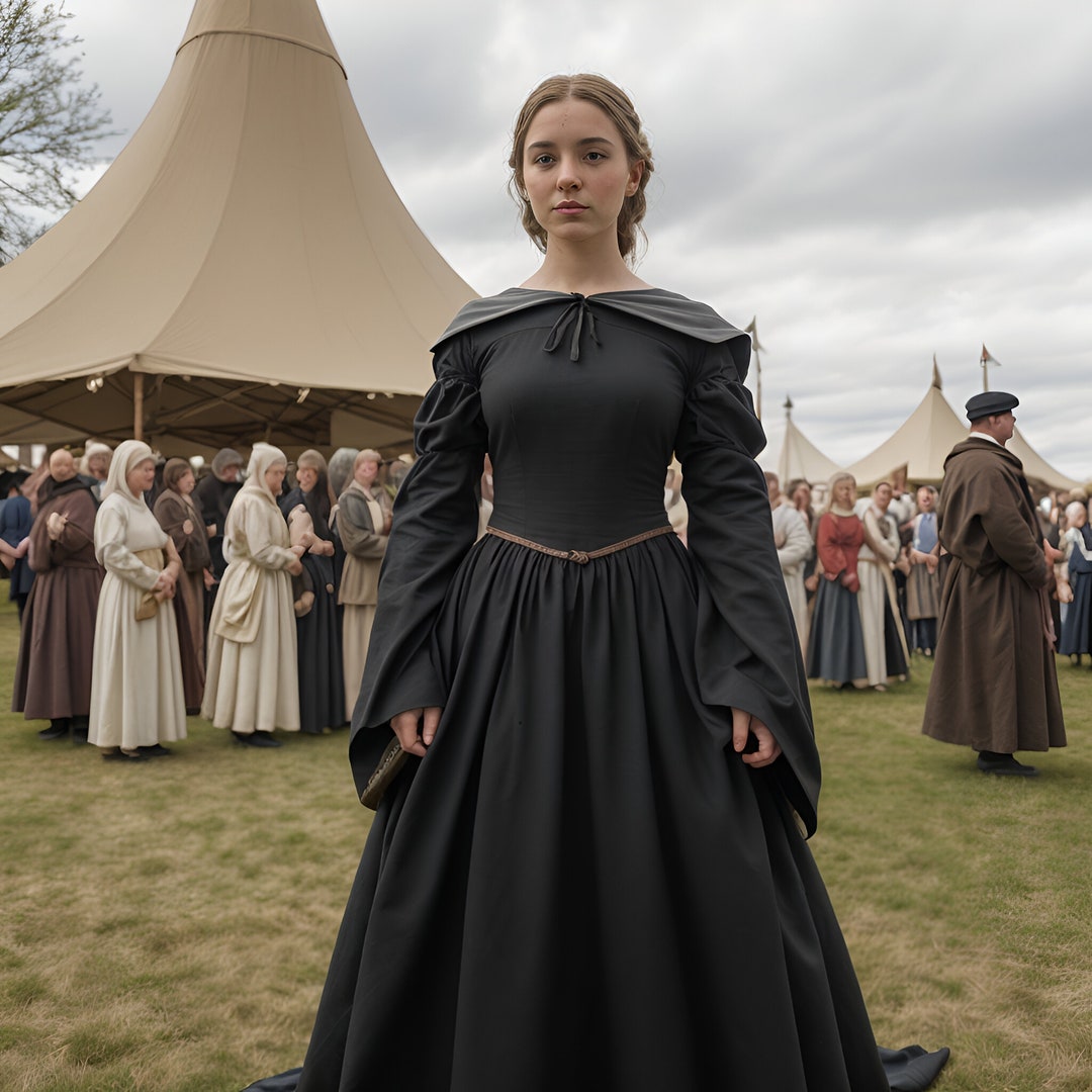 Medieval Noblewoman Vintage Costume | Elegant Black Gown With Long ...