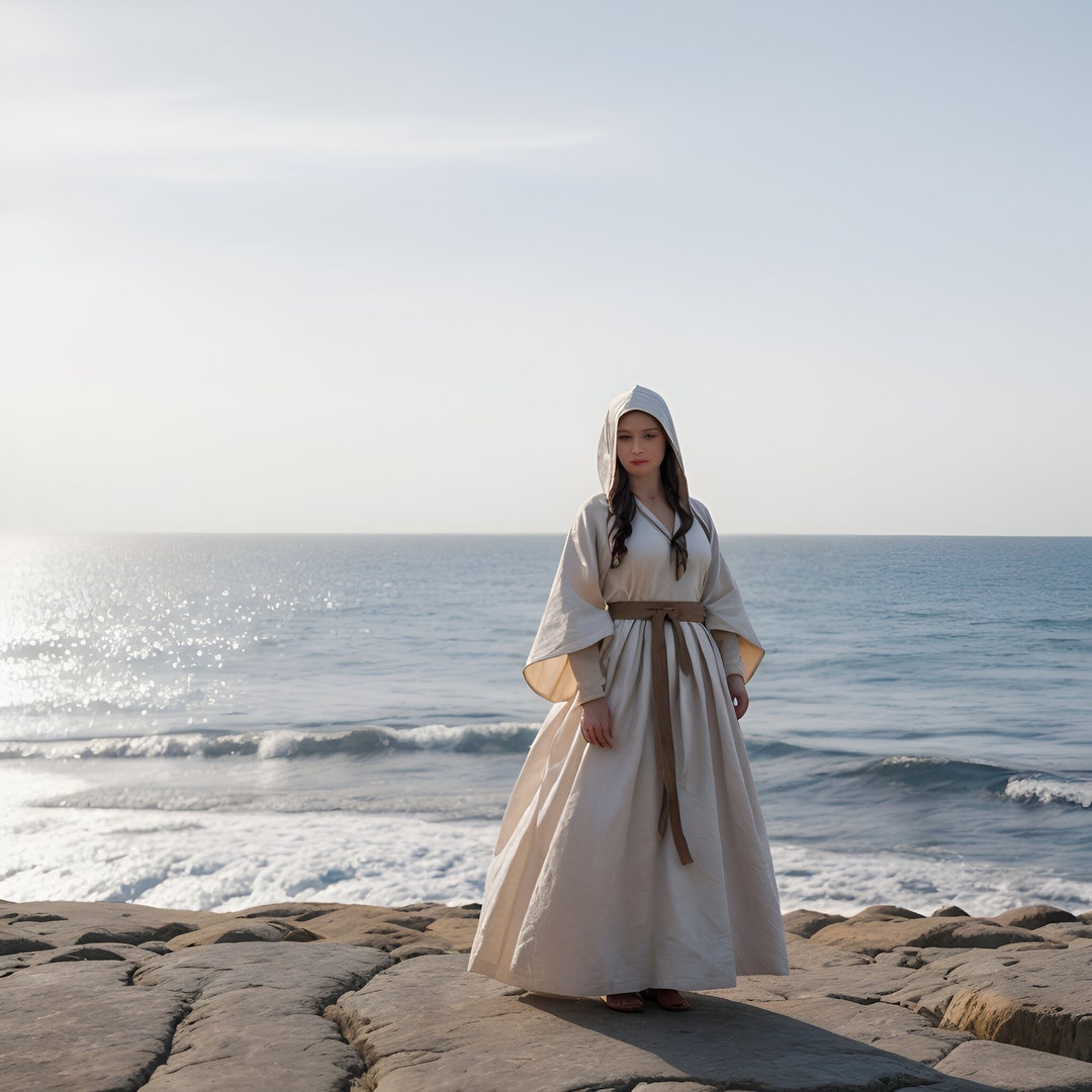 Medieval Cloaked Maiden Costume | Elegant Ivory Hooded Dress ...