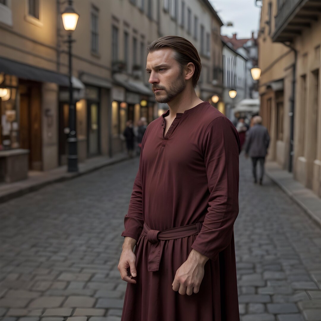 Vintage-inspired Medeival Maroon Cosplay Tunic Ren-fair Long Sleeve ...