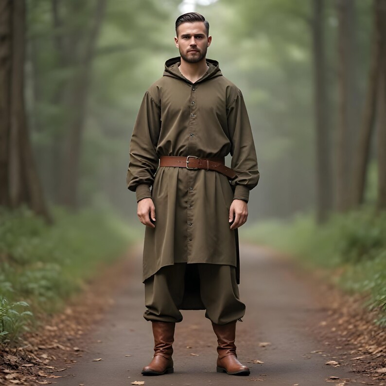 Medieval Hooded Cosplay Costume Woodland Ranger Outfit Renaissance Fair ...