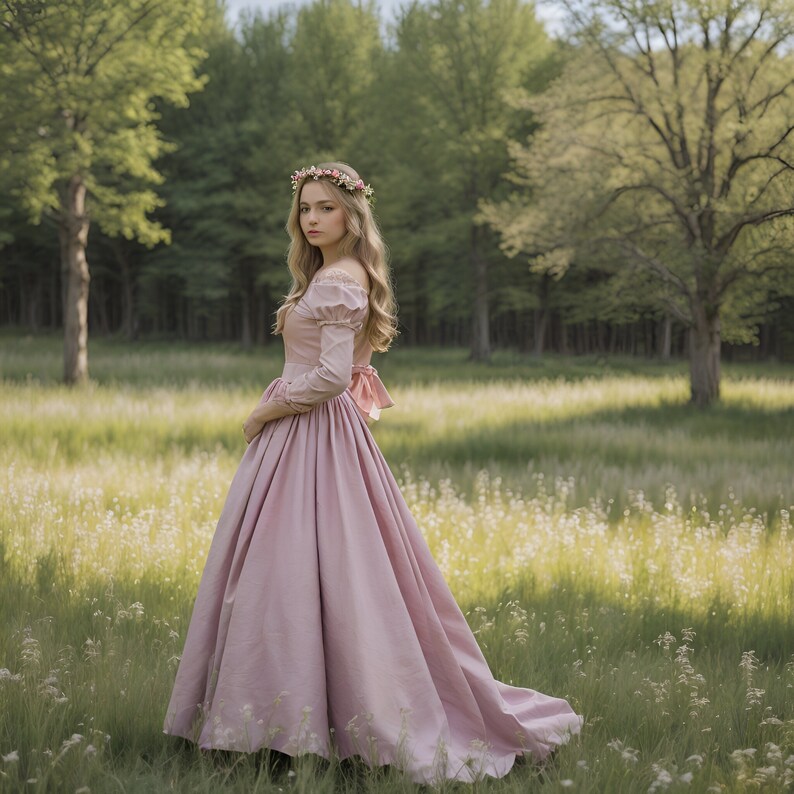 Medieval Princess Viking Costume Elegant Pink Gown With Puff Sleeves ...