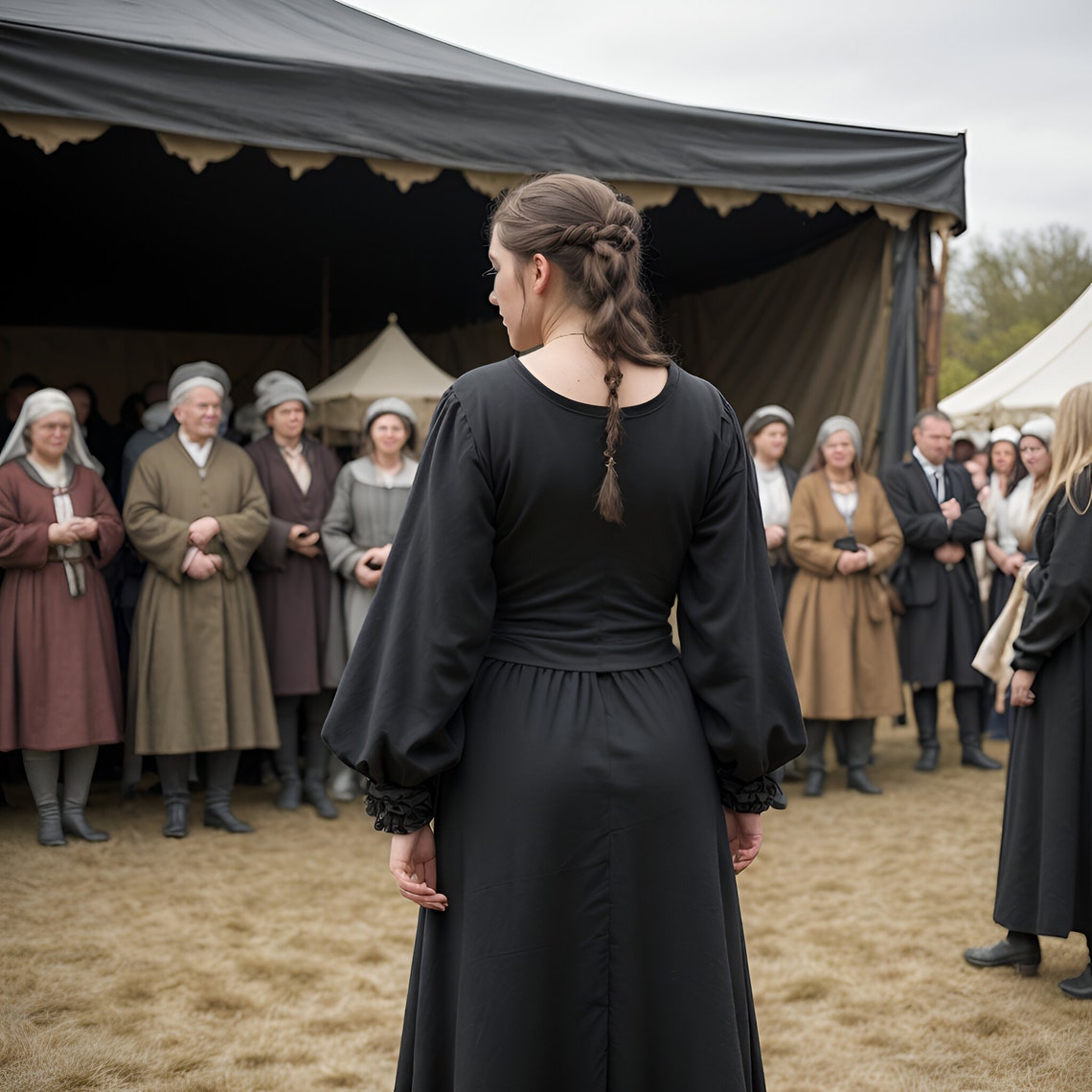 Medieval Noblewoman Vintage Costume | Elegant Black Gown With Long ...