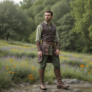 Medieval Ranger Viking Costume Rugged Leather Vest and Tunic Historical ...
