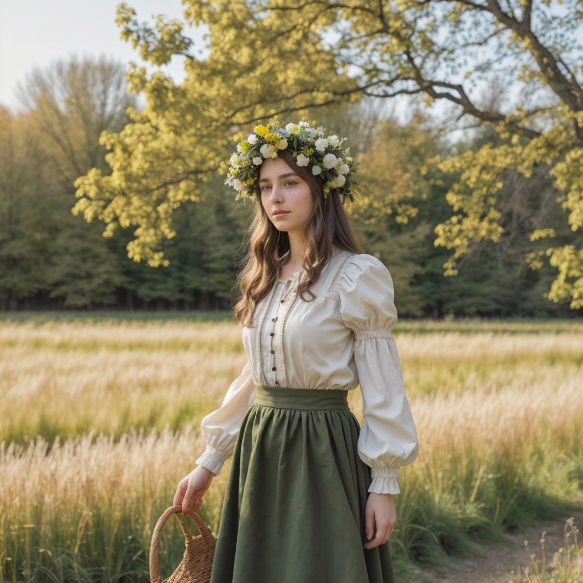 Medieval Viking Maiden Costume Elegant Floral Crown and Dress ...
