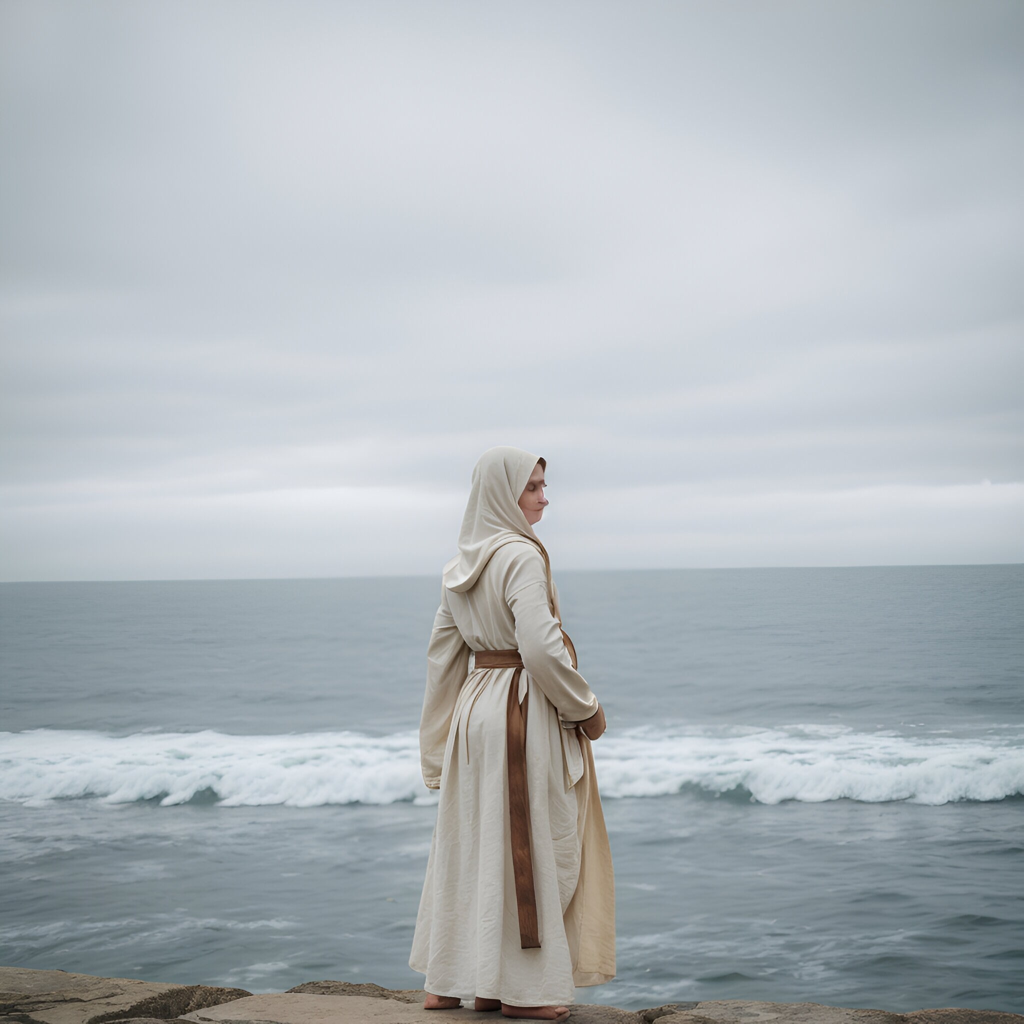 Medieval Cloaked Maiden Costume | Elegant Ivory Hooded Dress ...