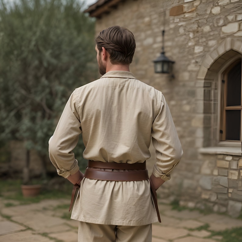 Medieval Traveler Costume Beige Tunic Cosplay Costume Historical Men's ...