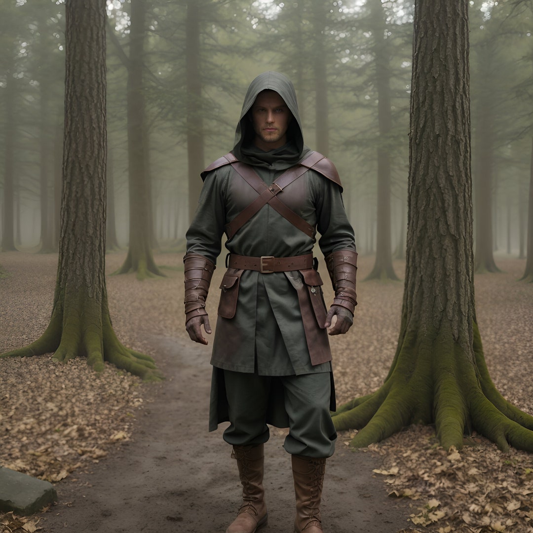 Medieval Assassin Period Costume Green Hooded Vintage Tunic Historical ...