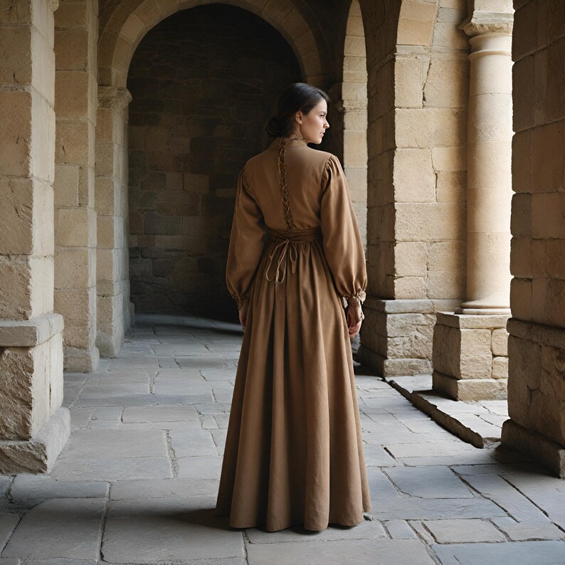 Medieval Elegant Lace-up Dress Renaissance Brown Gown With Belt ...