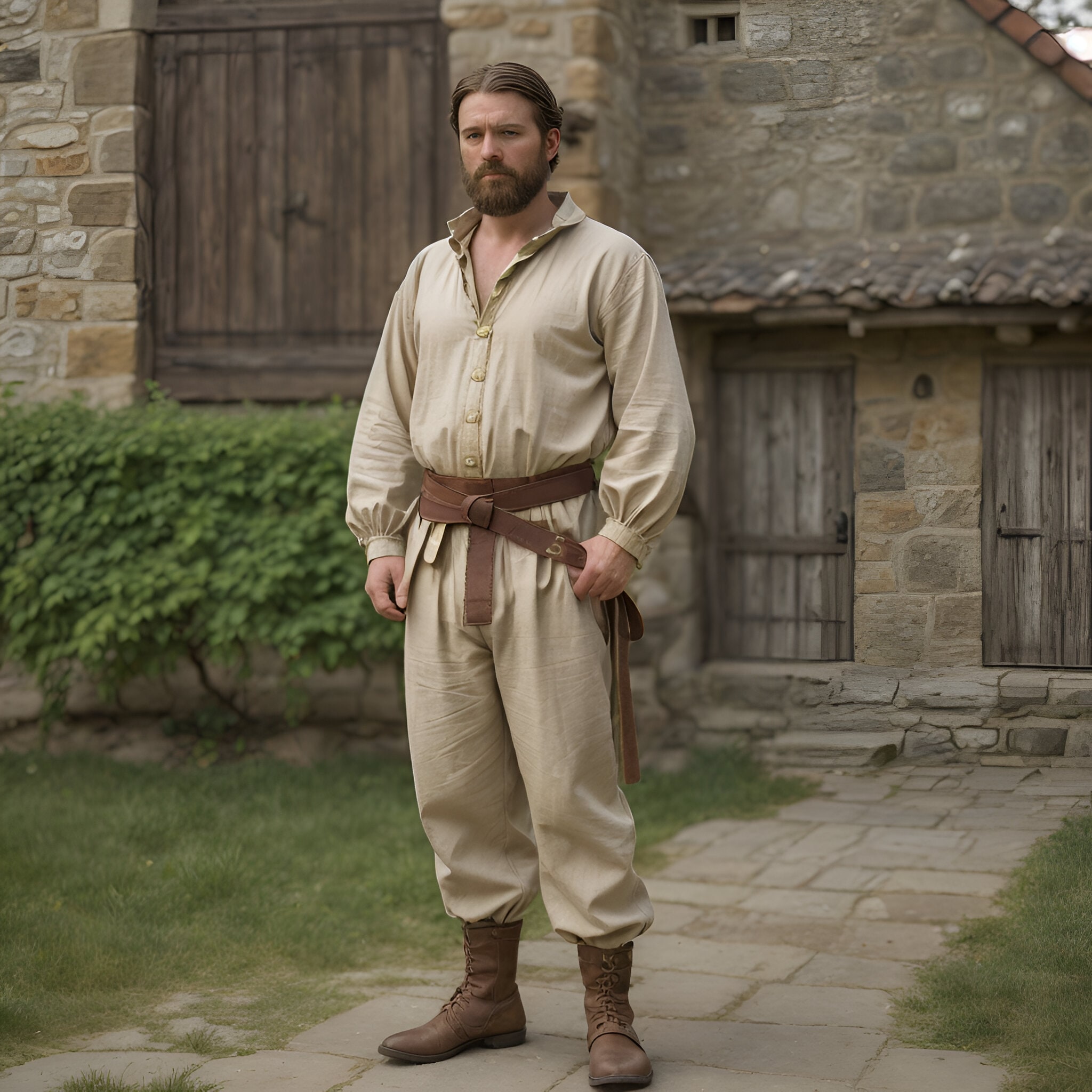 Medieval Traveler Costume Beige Tunic Cosplay Costume Historical Mens