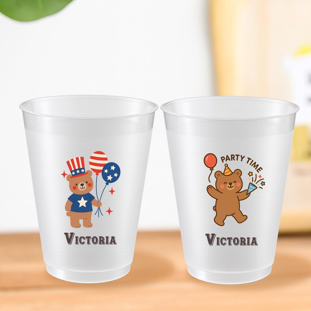 Custom Frosted Cups – Personalized Bear Birthday Cups – Custom Frosted ...