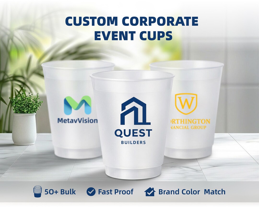 Custom Logo Frosted Plastic Cups, Corporate Event Cups, Business Logo ...
