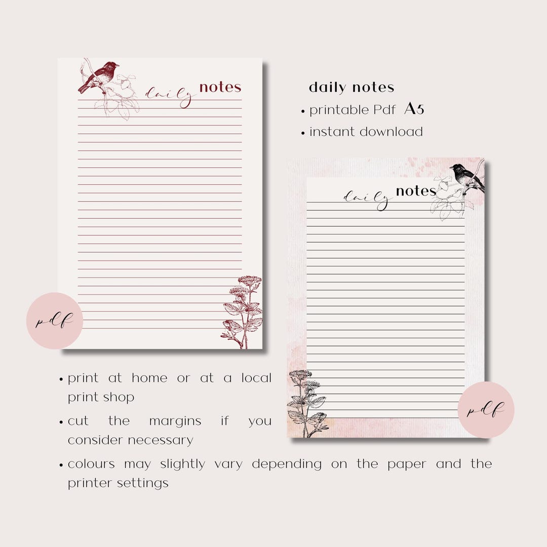 Printable Daily Notes | Daily and Weekly Planner Printables Pink Blush ...