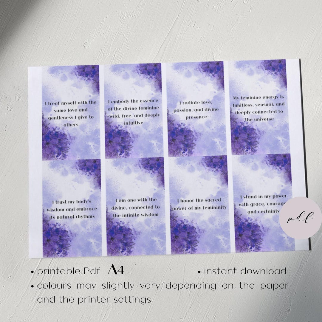 32 Printable Affirmation Cards | Feminine Purple Watercolour Cards With ...
