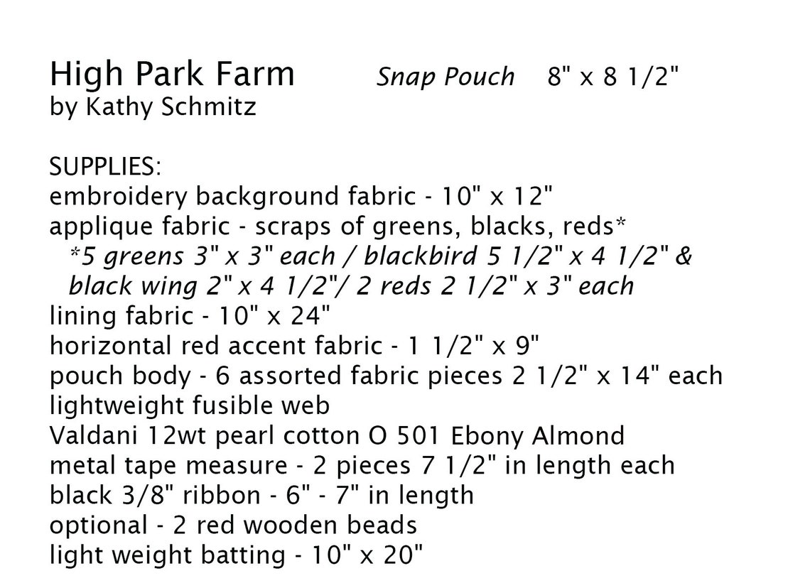 PDF Download Pattern - High Park Farm Blackbird and Cherries Snap Pouch ...