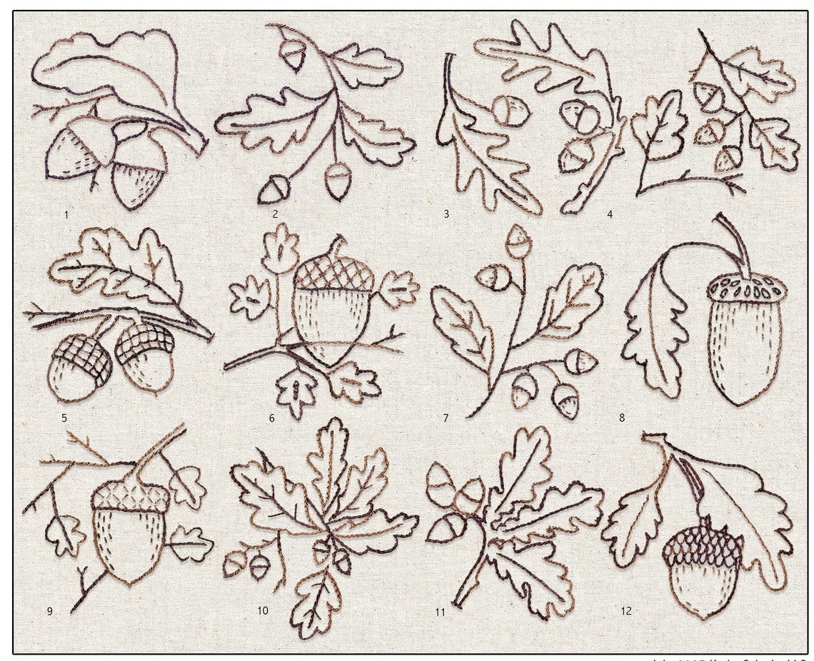 9 - Acorns & Oaks 12 Embroidery Designs for the Month of September - Etsy