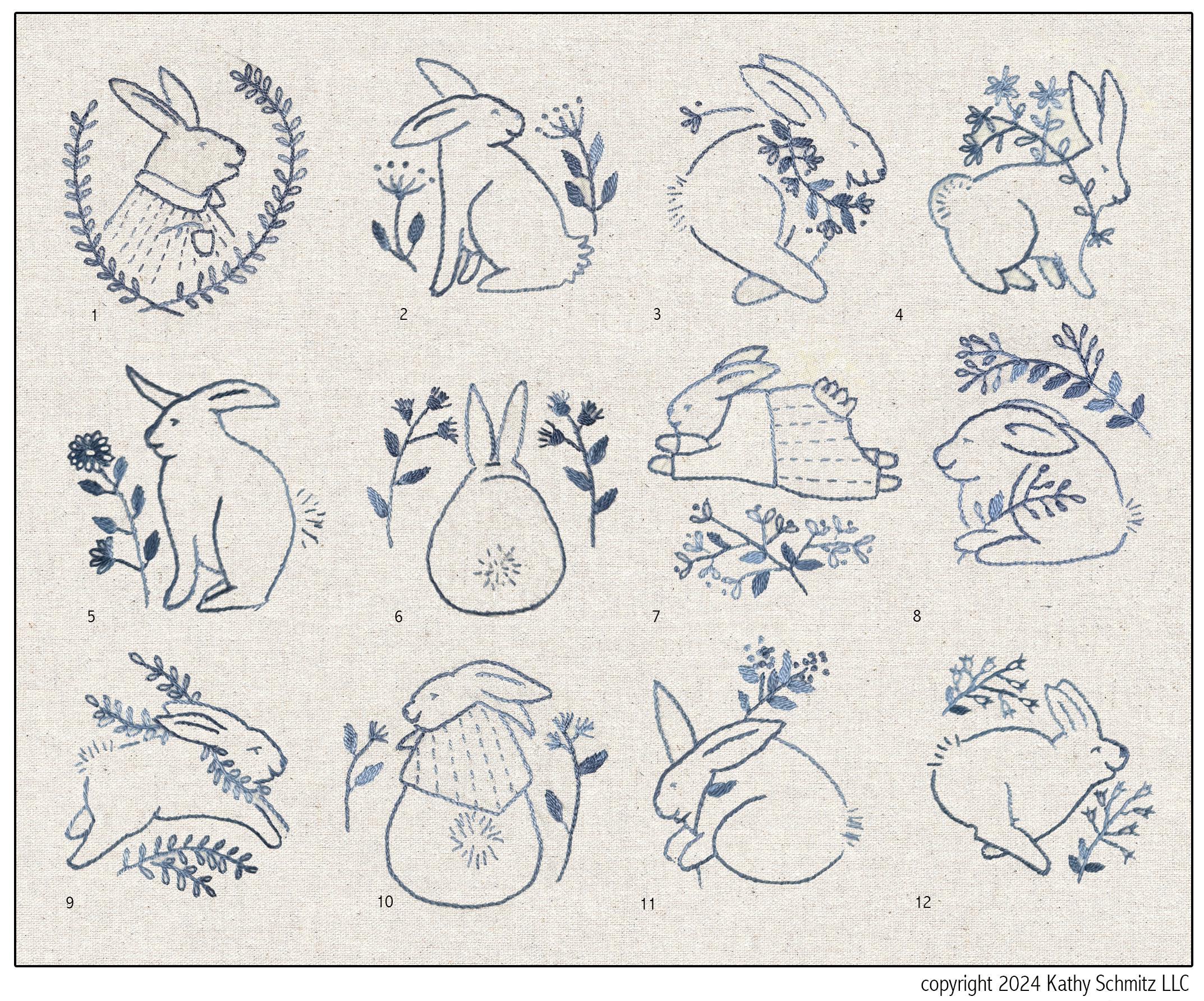 4 - Abunny Love 12 Embroidery Bunny Designs for April - Etsy