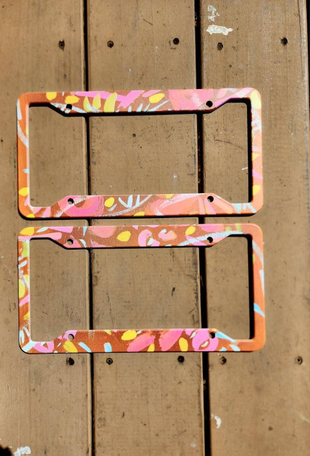 Painted License Plate Frames: Abstract Floral Art, Aluminum Car Decor ...