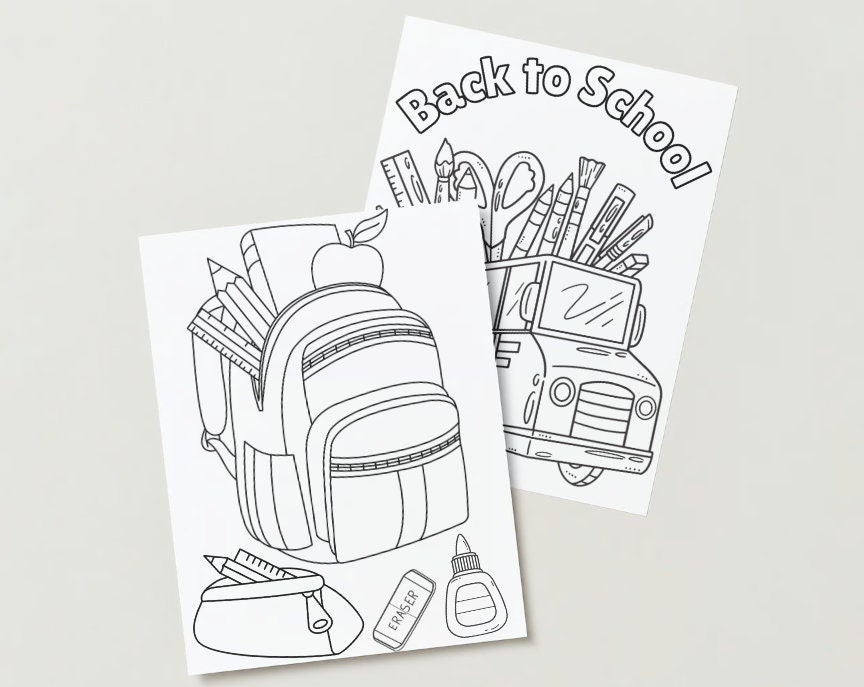 Back-to-school Coloring Pages for Kids Set of 6 Printable Sheets ...