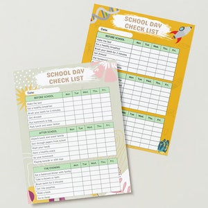 Printable School Day Checklist for Kids | Daily Routine Chart | Monday ...