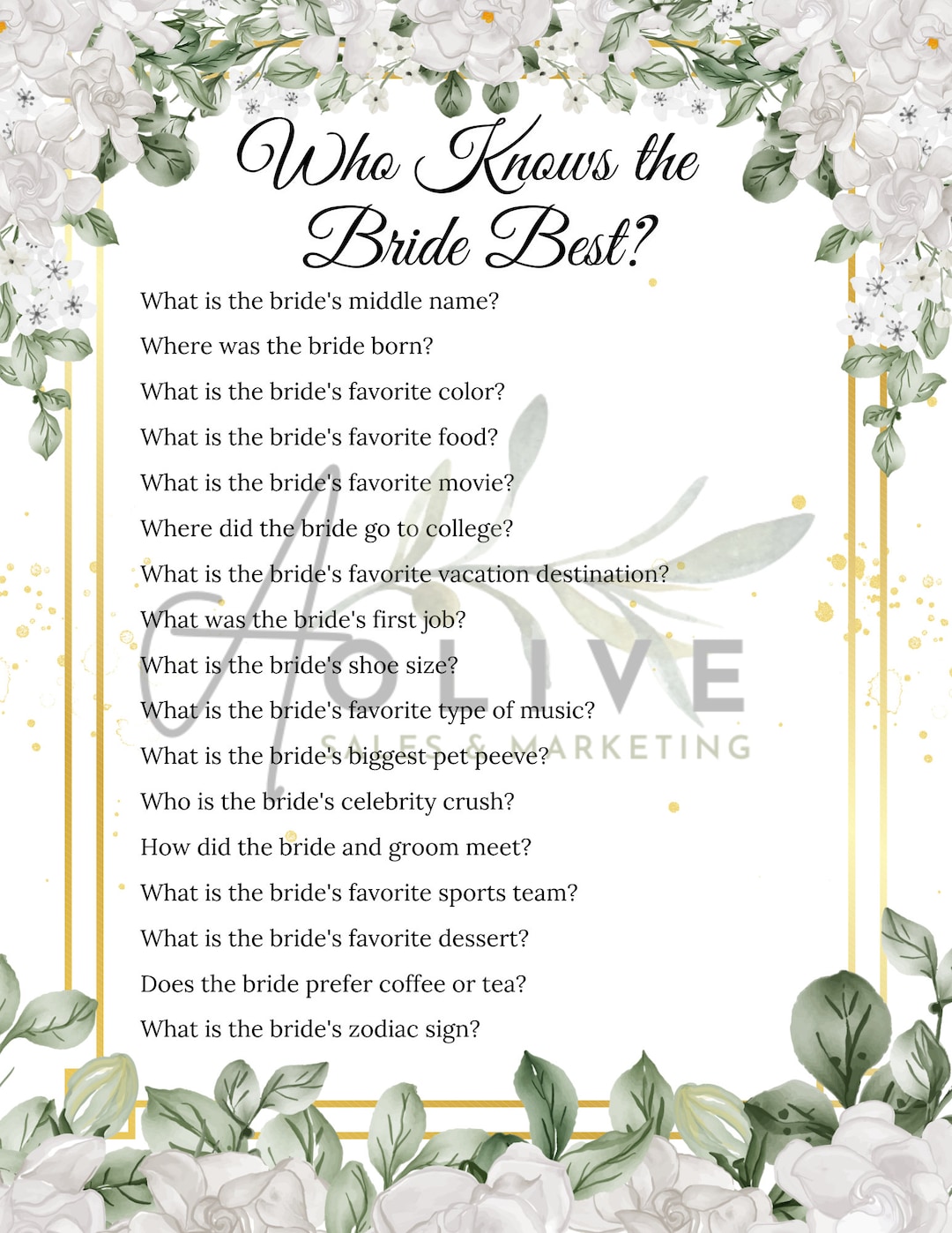 Who Knows the Bride Best Game | Bridal Shower & Bachelorette Party Game ...