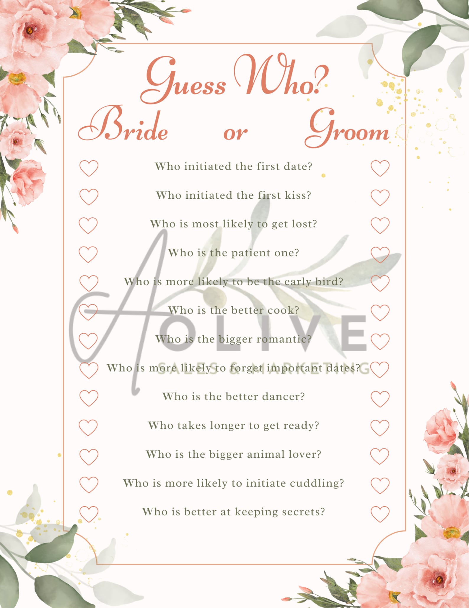 Guess Who Bride or Groom Game | Bridal Shower or Bachelorette Party ...