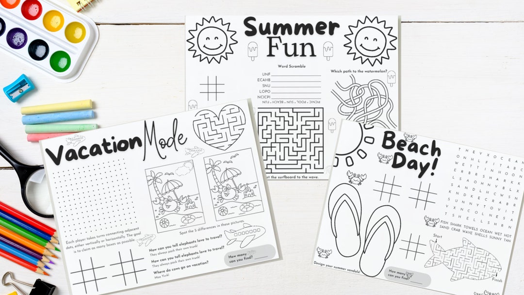 Summer Games Activity Placemat | Summer Coloring Page | Kids Fun Summer ...