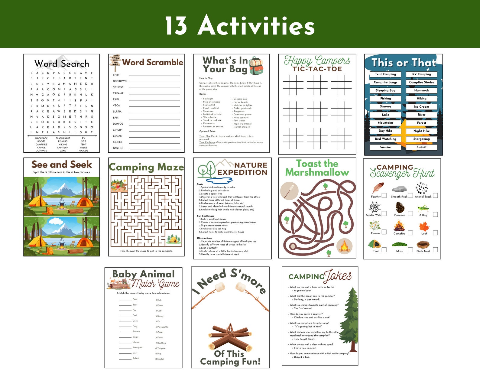 30 Pages of Kids Camping Activities | Coloring Pages, Drawing ...