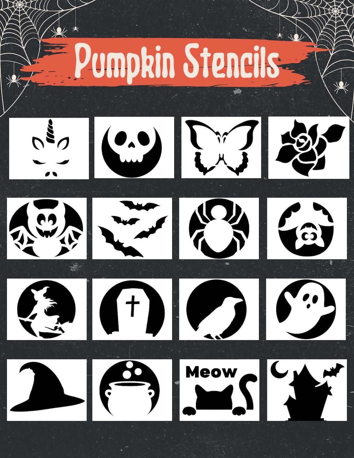 45 Halloween Pumpkin Stencils With Directions | Instant Downloadable ...