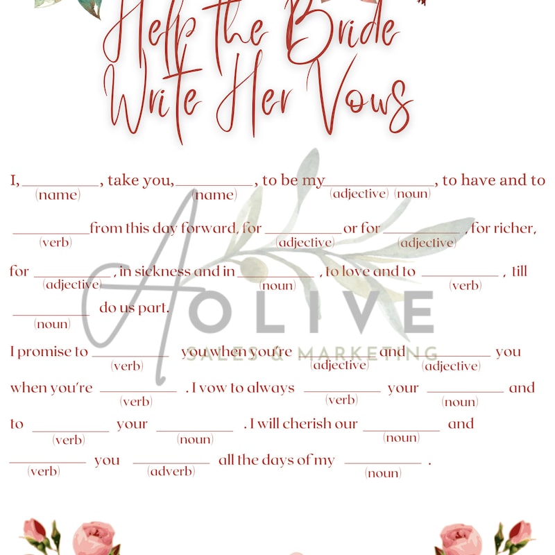 Wedding Vow Mad Libs - Etsy