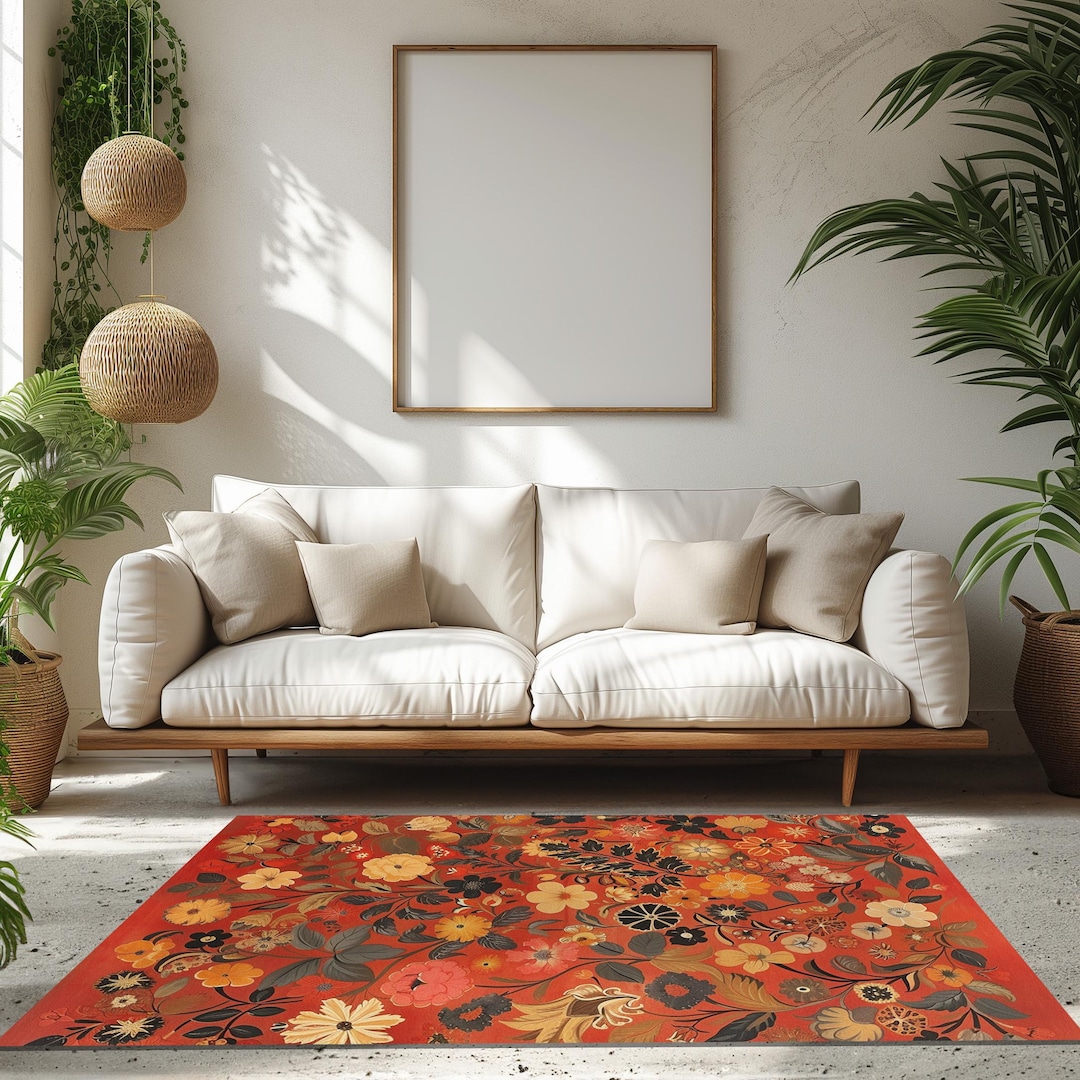 Colorful Floral Pattern Area Rug Living Room Unique and Vibrant Flower ...
