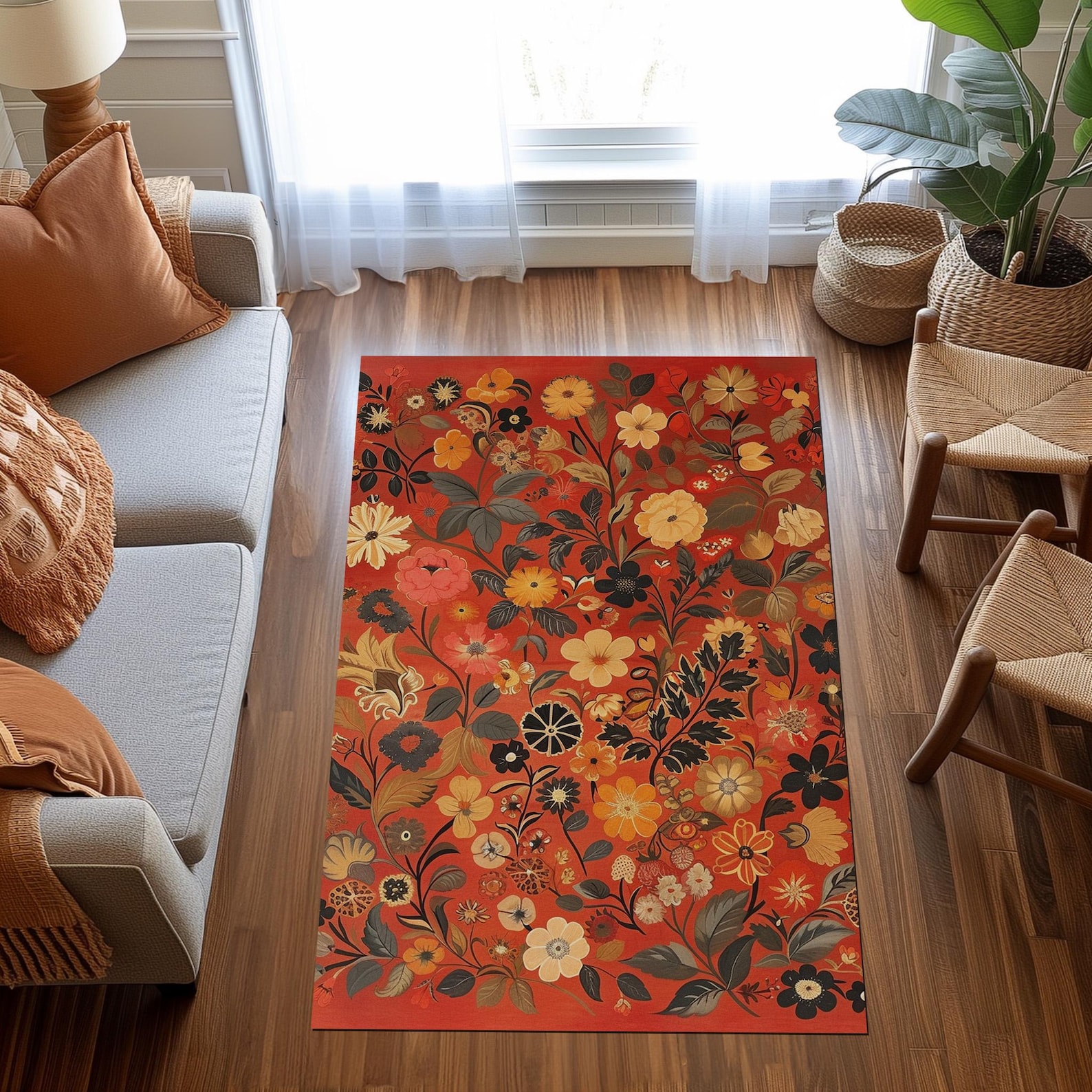 Colorful Floral Pattern Area Rug Living Room Unique and Vibrant Flower ...