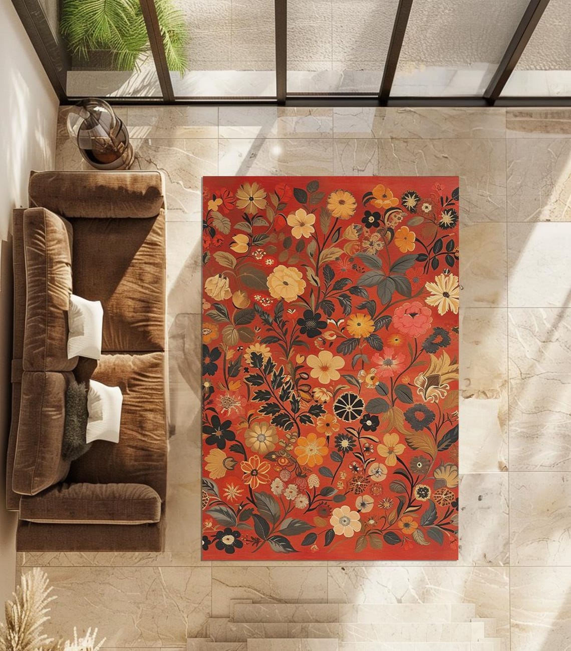Colorful Floral Pattern Area Rug Living Room Unique and Vibrant Flower ...