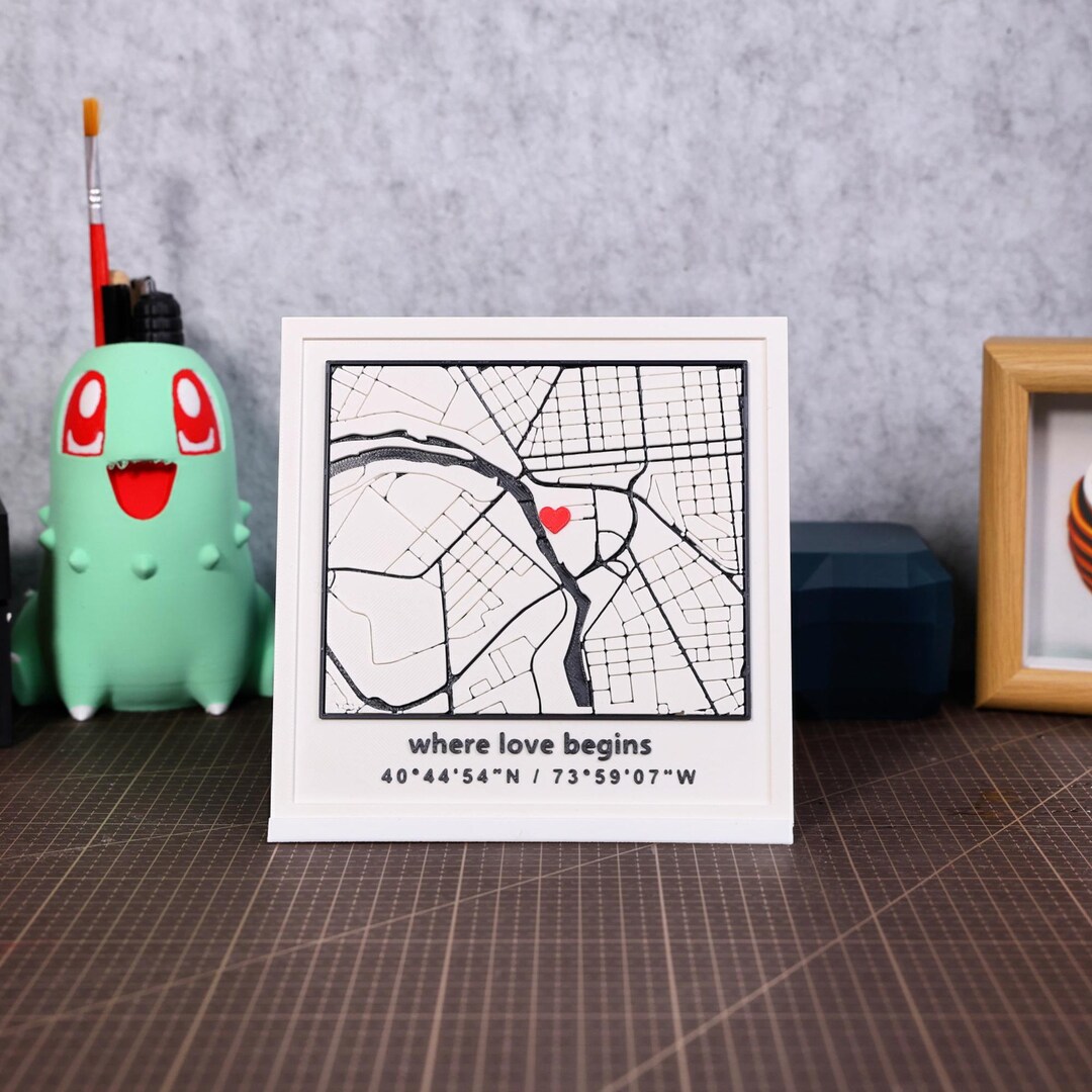 Customizable 3D Printed Map Pinpoint Sculpture Personalized Coordinates ...