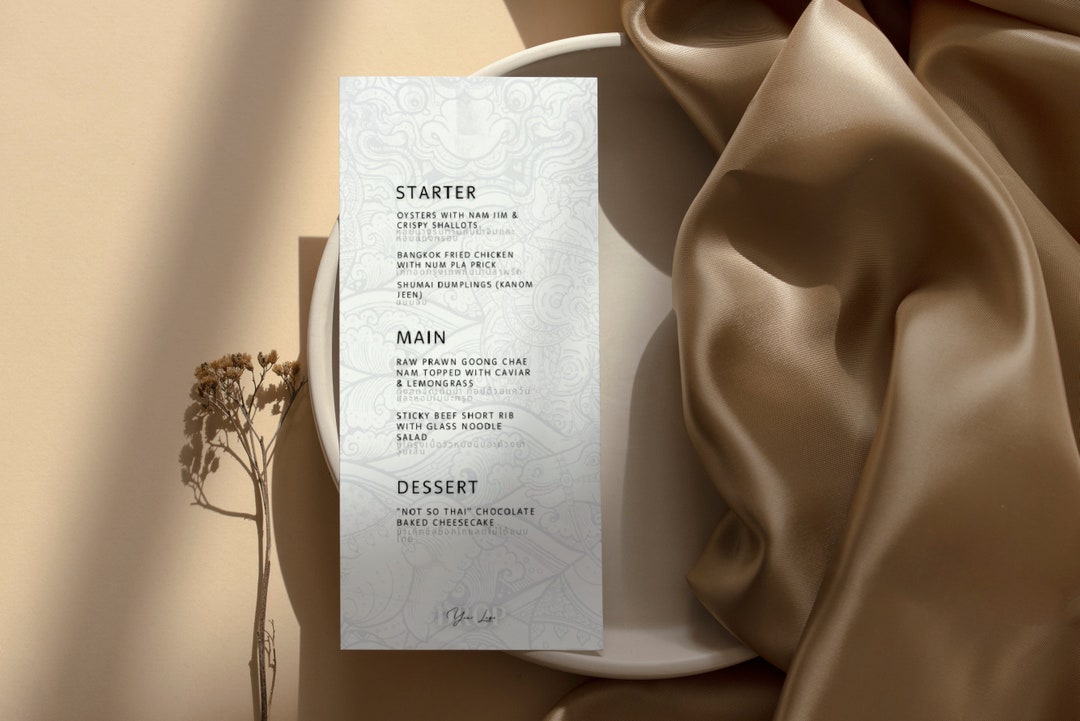 Thai Dinner Menu Template, Elegant Food & Drink List (digital Download ...