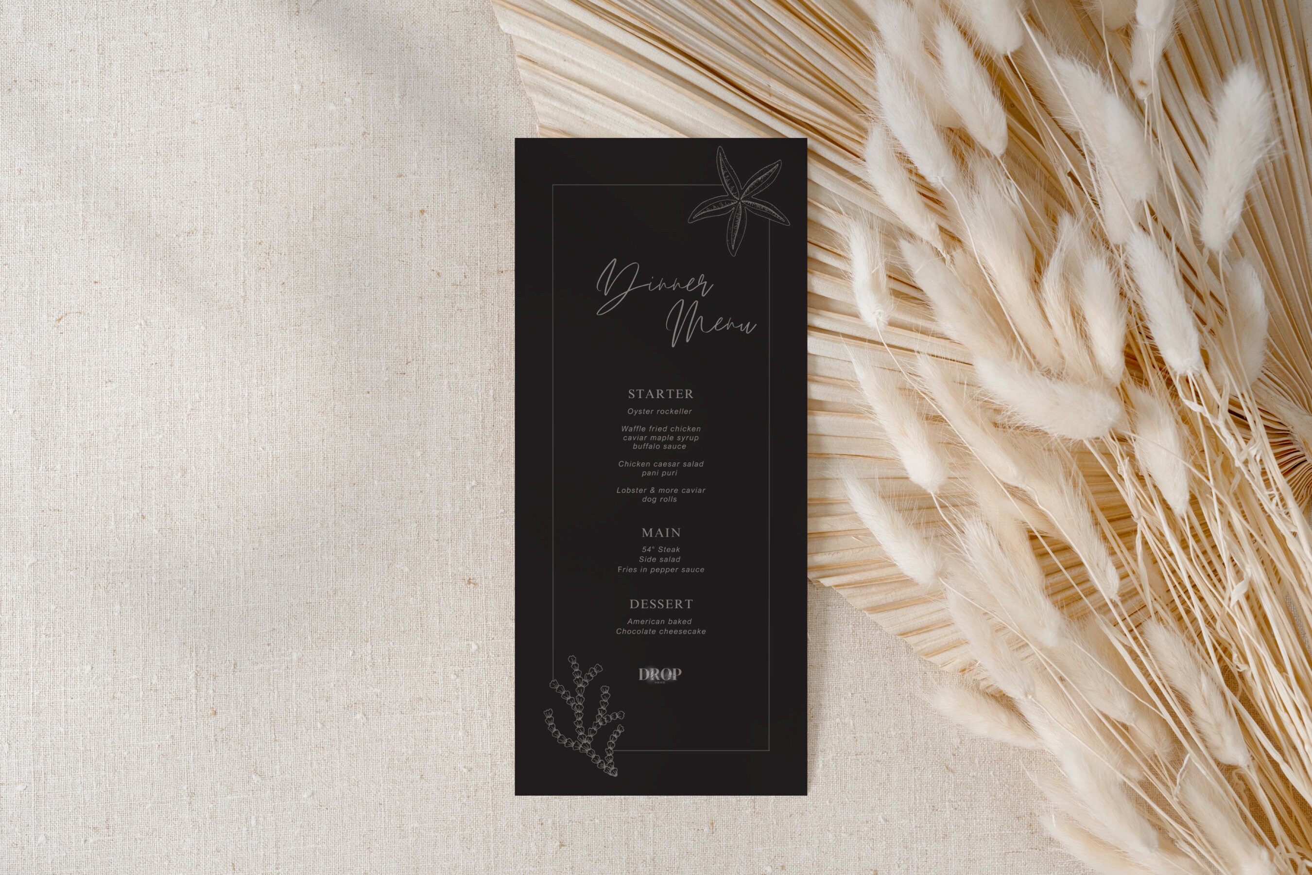 Coral Menu Template, Fine Dining Menu Cards, Dinner Party Printable ...