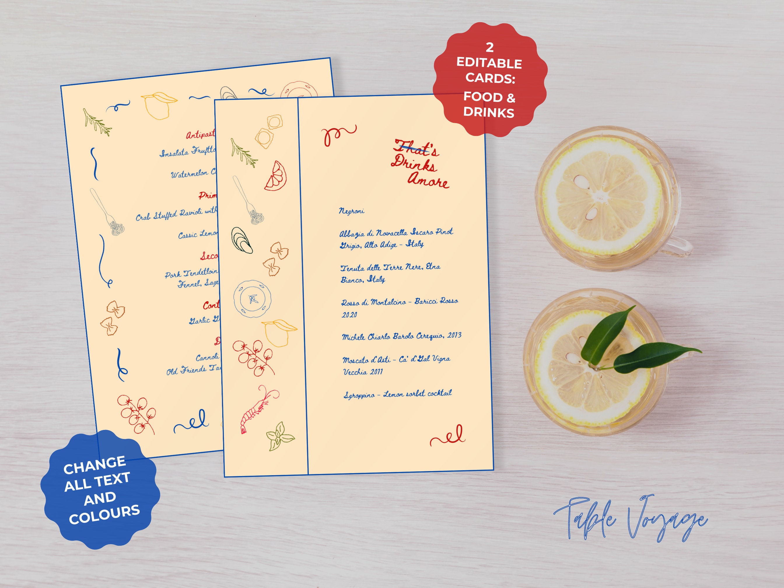Italian Party Menu Template | Hand-drawn Food & Drink Lists Designs ...