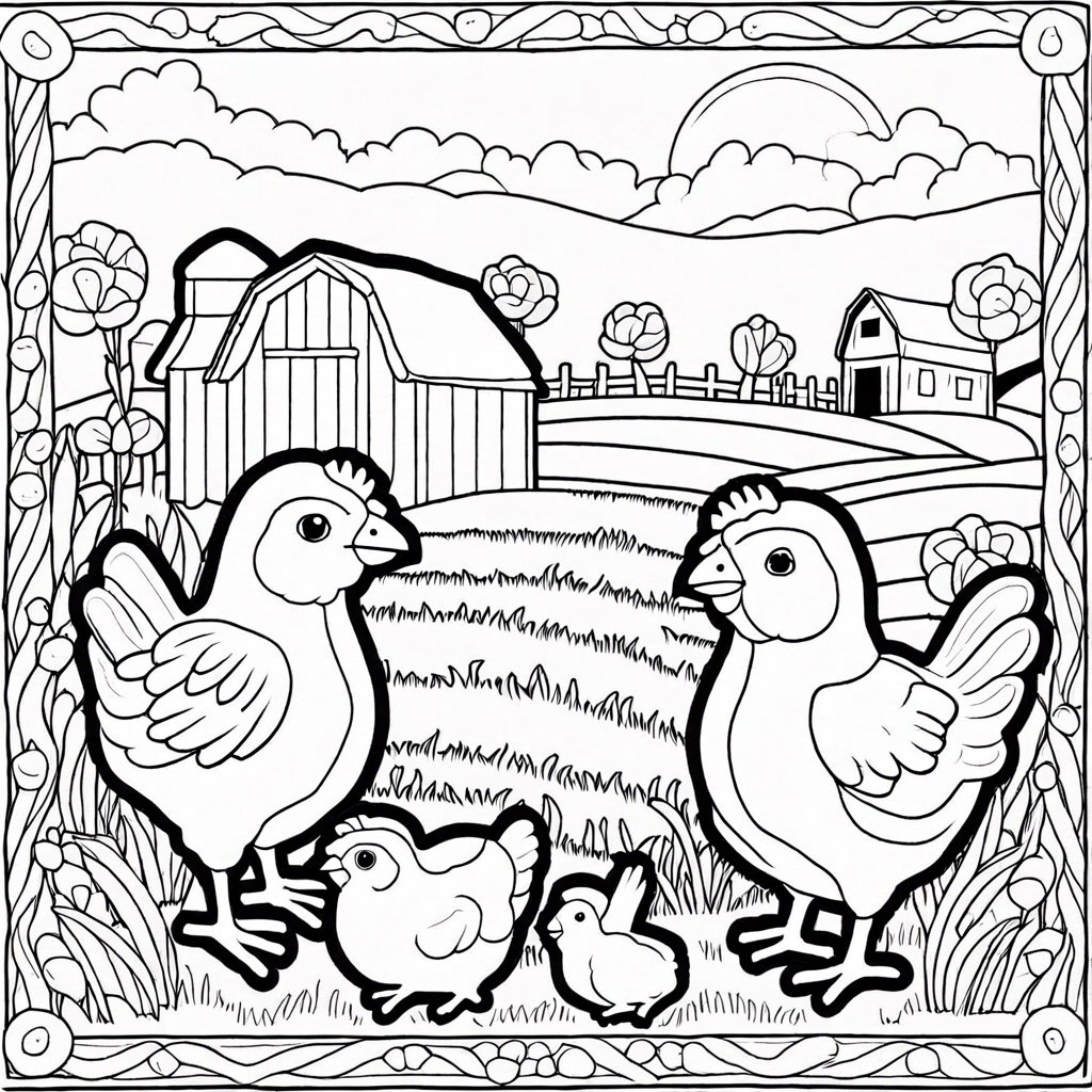 Farm Coloring Page: Hen, Chick - Etsy