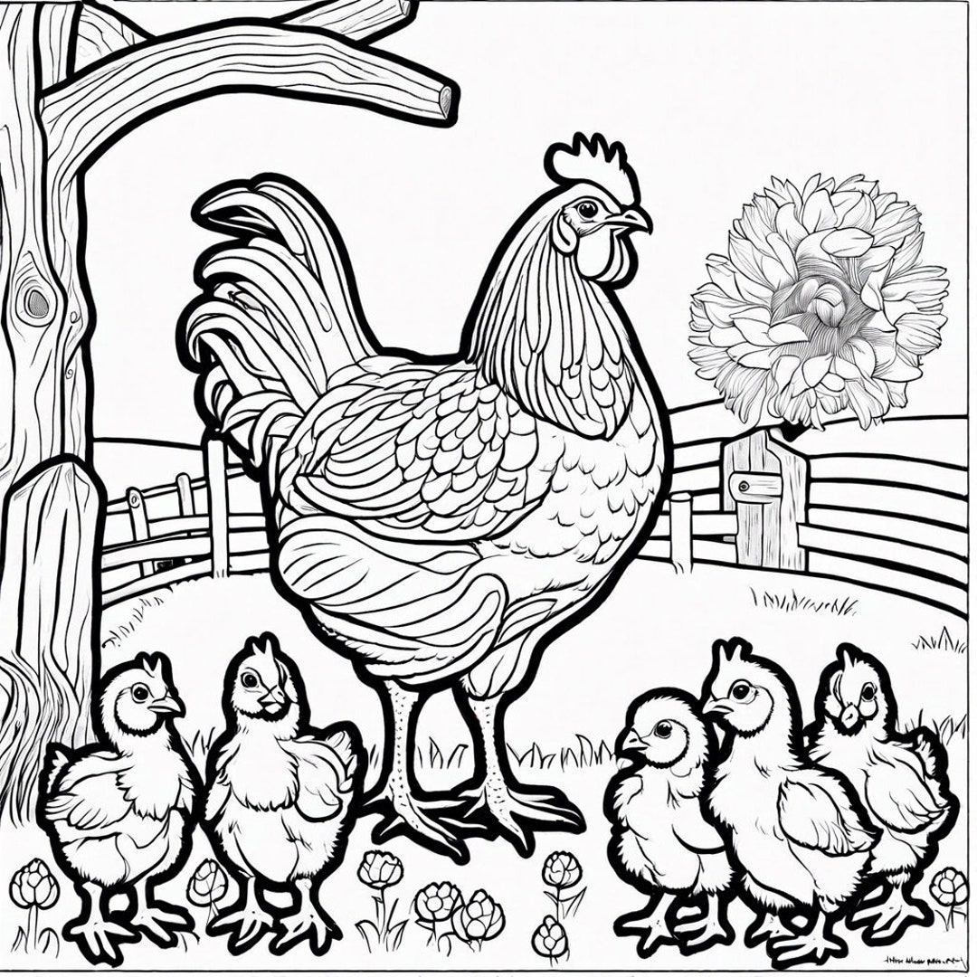 Farm Coloring Page: Hen, Chick - Etsy