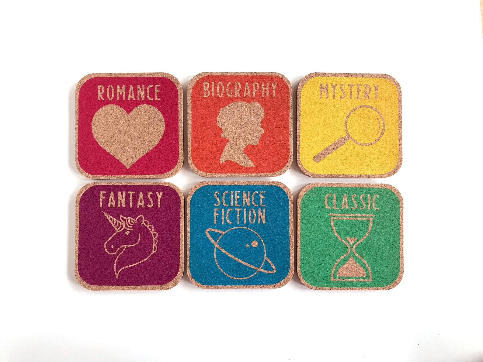 Library Genre Coasters - Set of 6 / Librarian / Librarian Gift / Book ...